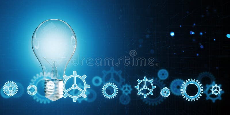 Lightbulb with Glowing Gear Graphics, Digital Art Style, on a Blue Tech ...