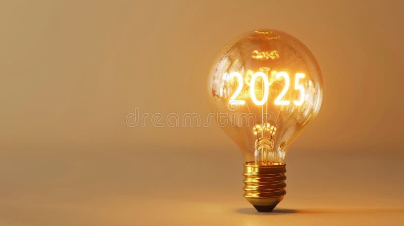 Lightbulb with 2025 Glowing Inside, Innovation and Future Technology ...
