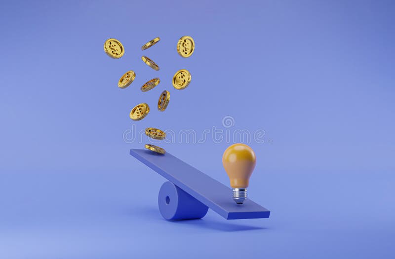 Lightbulb and Golden Coins Flowing on Seesaw for Symbol of Creative ...