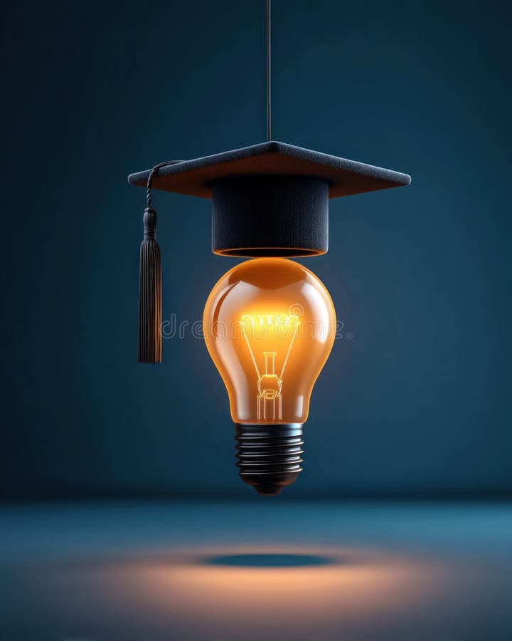 A Lightbulb with a Graduation Cap Above it Represents an Idea in the ...