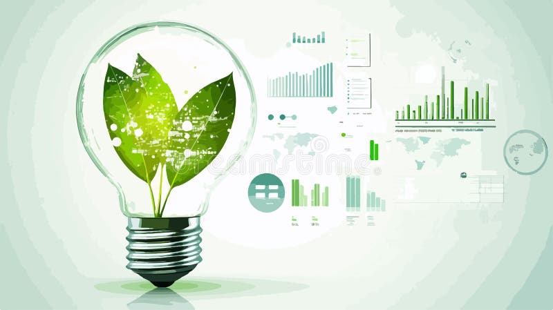 Innovative Lightbulb with Growing Leaf and Data Concept Stock Vector ...