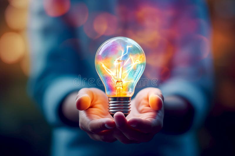 A Lightbulb in a Hand of Businessman Wearing Suit Creative New Idea ...