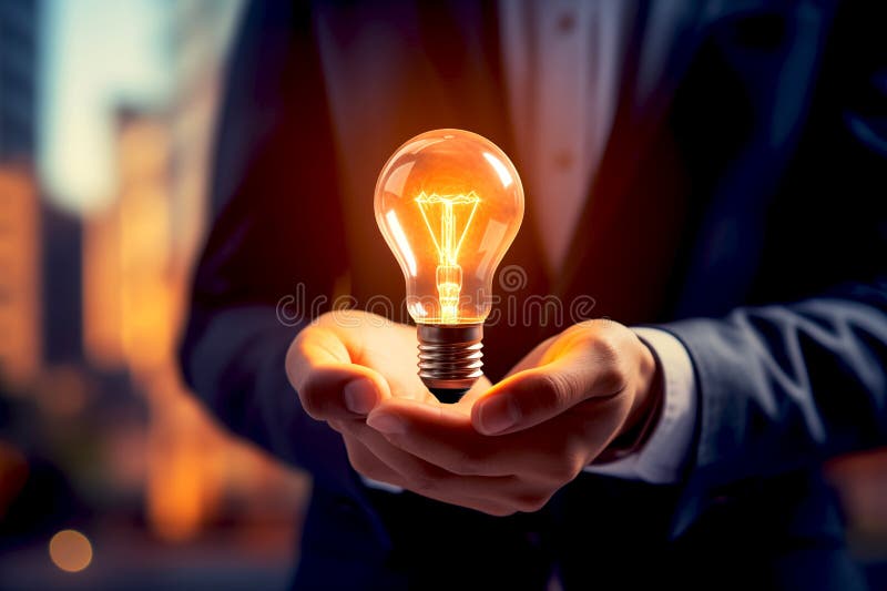 A Lightbulb in a Hand of Businessman Wearing Suit Creative New Idea ...