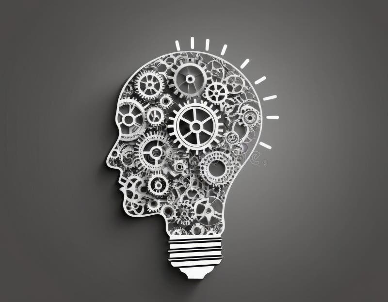 Lightbulb Head with Gears Concept Stock Image - Image of gears ...