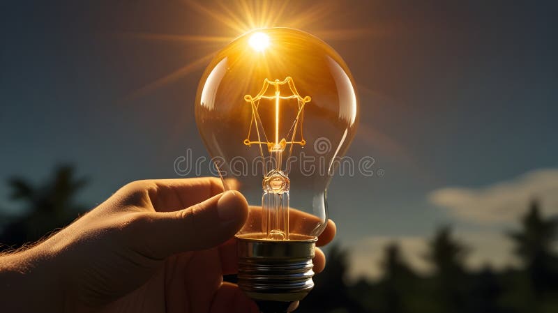 A Lightbulb Held Up To the Sun Stock Illustration - Illustration of ...