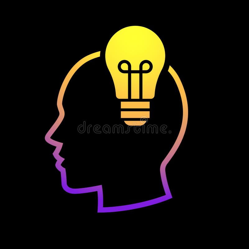 Lightbulb in Human Head Icon, Head Bulb Creative Idea, Thinking, Intelligence and Innovation ...