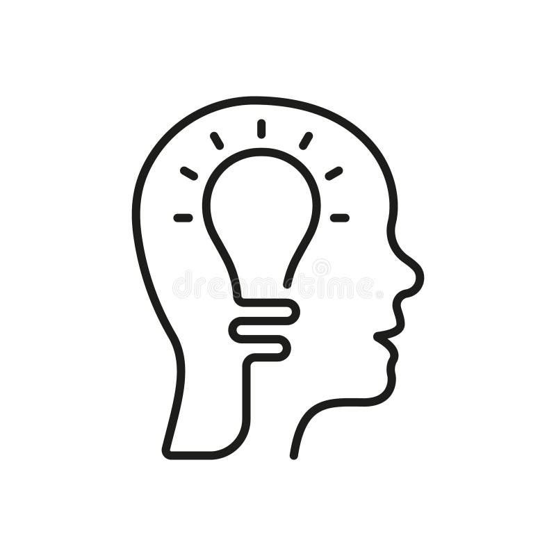 Lightbulb in Human Head Linear Pictogram. Intellectual Process Symbol ...