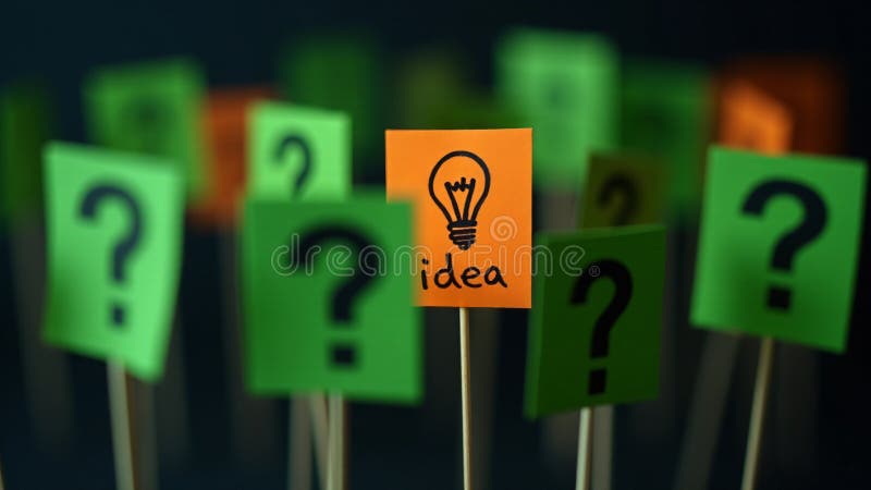 Lightbulb Idea among Question Marks Stock Image - Image of pink, number ...