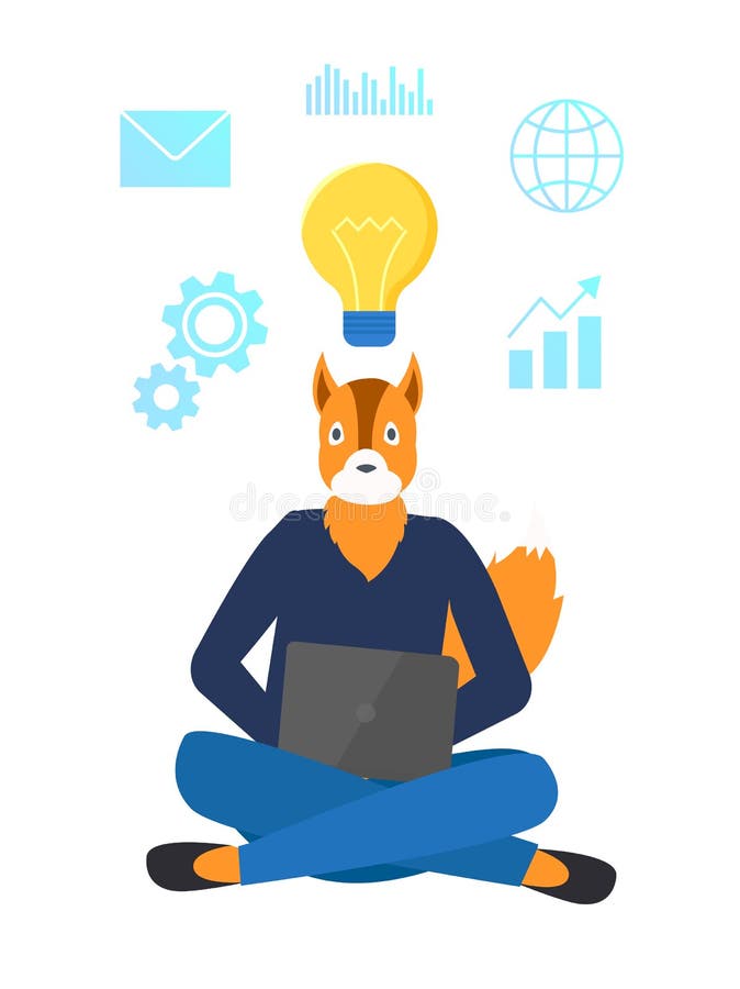 Freelancer Hipster Animal with Laptop and Bulb Stock Vector ...