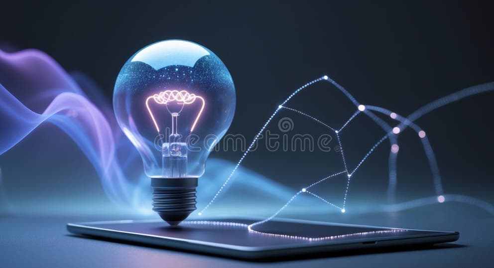 The Lightbulb of Ideas. Innovation Spark on a Modern Tablet Device ...