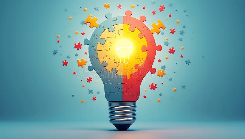 A Lightbulb Illustration Created Using Colorful Puzzle Pieces ...