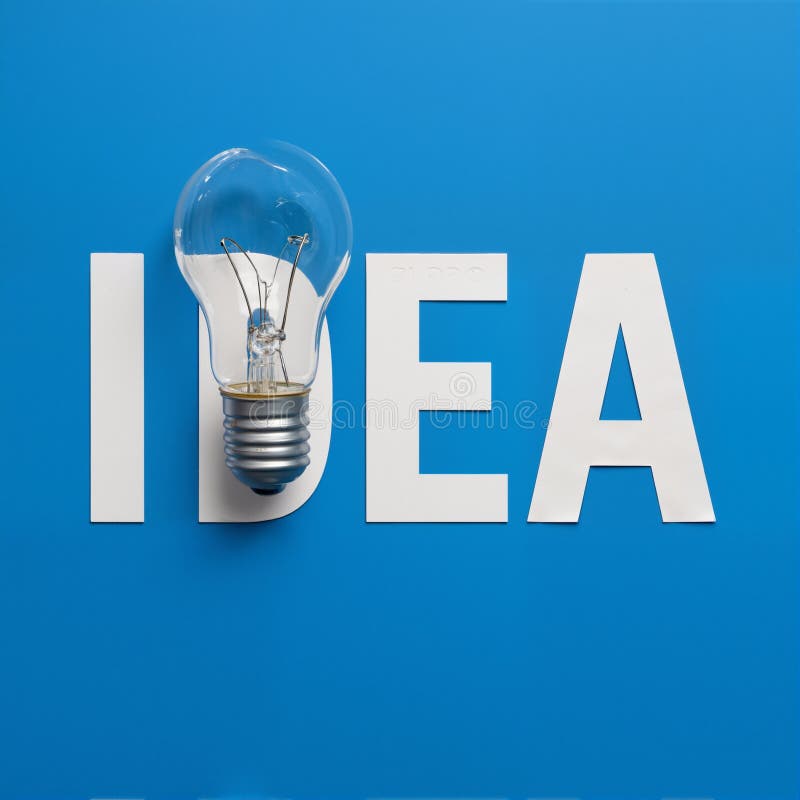 Lightbulb Integrated into IDEA Text Stock Photo - Image of blue ...
