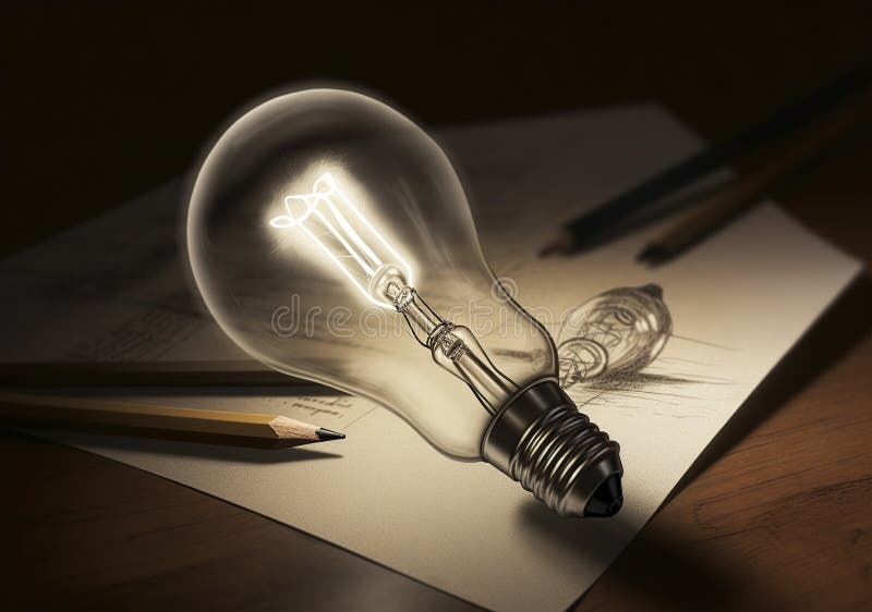 Lightbulb Lit on Top of a Drawing. Generative AI. Stock Illustration ...
