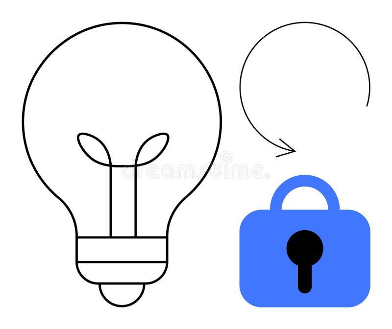 Lightbulb Lock and Arrow Representing Ideas Security and Continuous Process Stock Vector ...