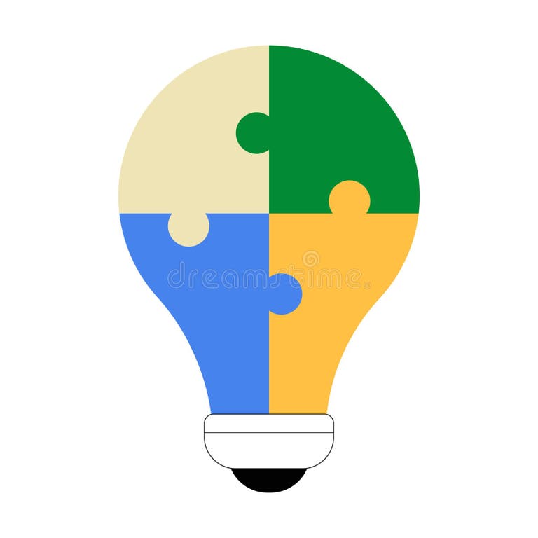 Lightbulb Made of Puzzle Pieces in Flat Vector Illustration Symbolizing ...