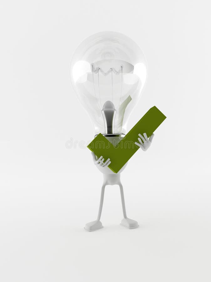 Lightbulb Man and Check Mark Stock Photo - Image of check, bulb: 23731664