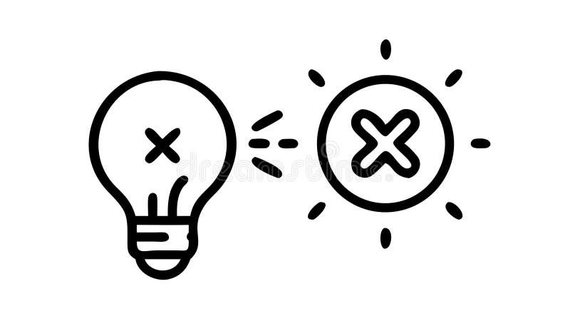 Lightbulb with X Marks for Failed Ideas or Rejection, Vector Design ...