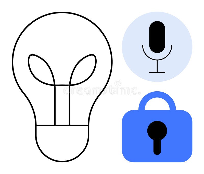 Lightbulb, Microphone, and Lock Symbols Representing Innovation ...
