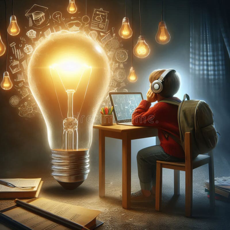 The Lightbulb Moment Show a Student Having a Brilliant Idea but Stock ...