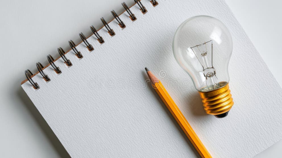 Lightbulb and Notebook on White Surface Represent Creativity and Idea ...