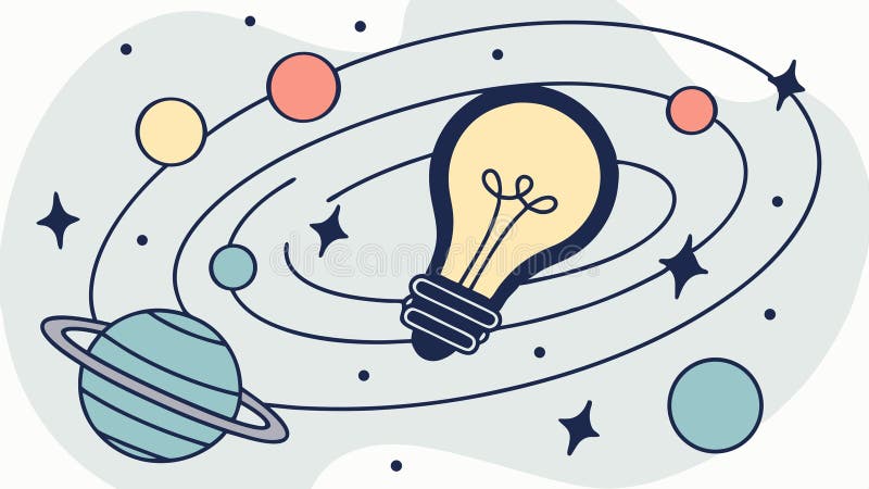 Lightbulb Orbiting Planets Vector Illustration, Cosmic Ideas, Vector ...