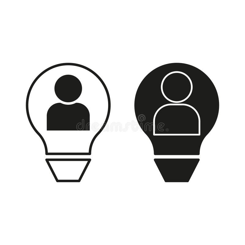 Lightbulb with People. Human Creativity Icon. Black and White Outline ...