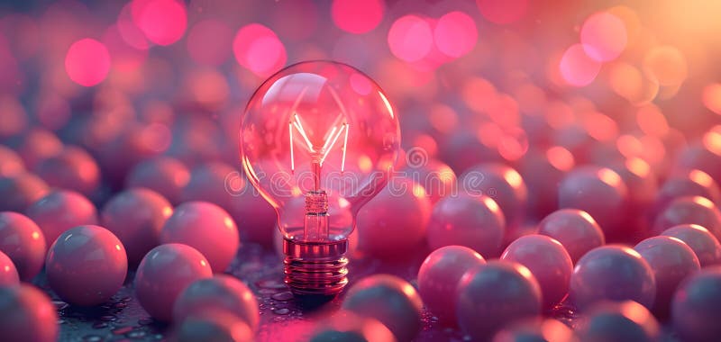 Lightbulb among Pink Spheres Representing Creativity, Innovation, and ...