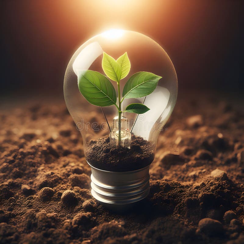 A Lightbulb Planted in Soil with a Green Sprout Growing Inside it Stock ...