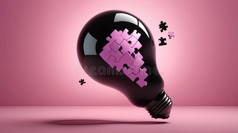Lightbulb Puzzle Idea Concept Stock Illustration - Illustration of pink ...