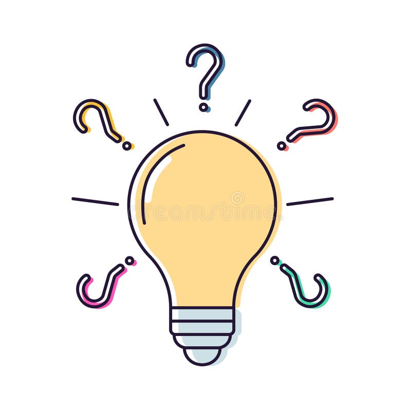 Lightbulb with Question Marks. Vector Thin Line Icon Graphic Drawing ...