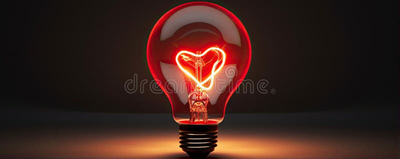 Lightbulb with Red Heart Shape Inside. Bulbs on Black Background Stock ...