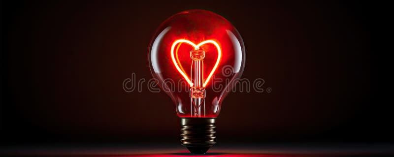 Lightbulb with Red Heart Shape Inside. Bulbs on Black Background Stock ...