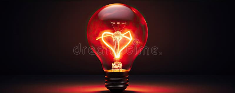 Lightbulb with Red Heart Shape Inside. Bulbs on Black Background Stock ...
