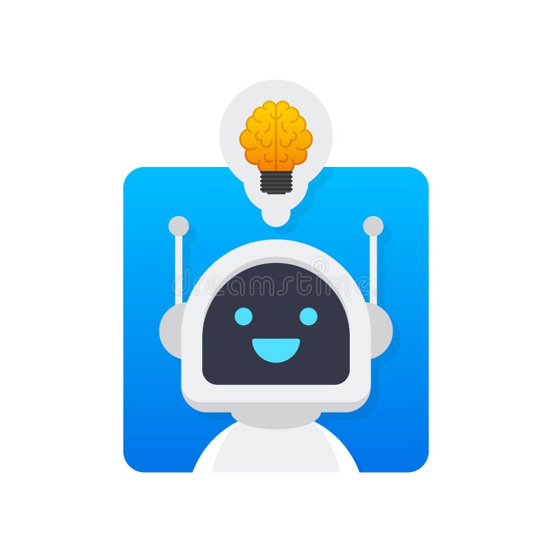 Lightbulb with Robot Icon. Funny Cartoon Character. Business Icon ...