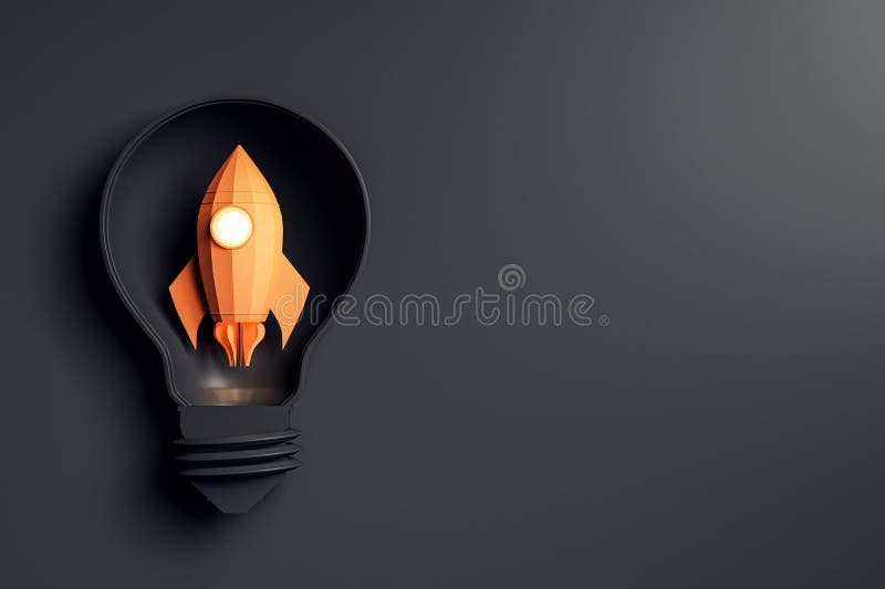 Lightbulb with Rocket Inside on Dark Background, Symbolizing a Startup ...