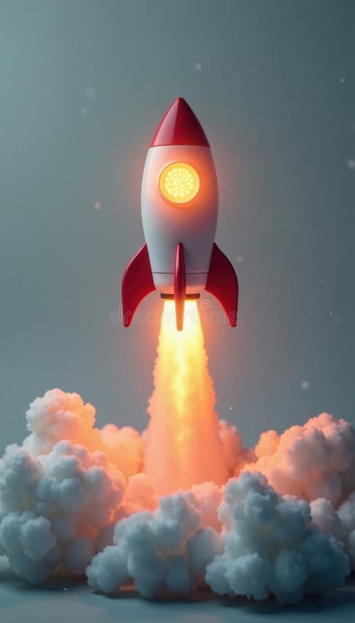 Lightbulb Rocket Launching Soft Gray Background Ascent Design Rise ...