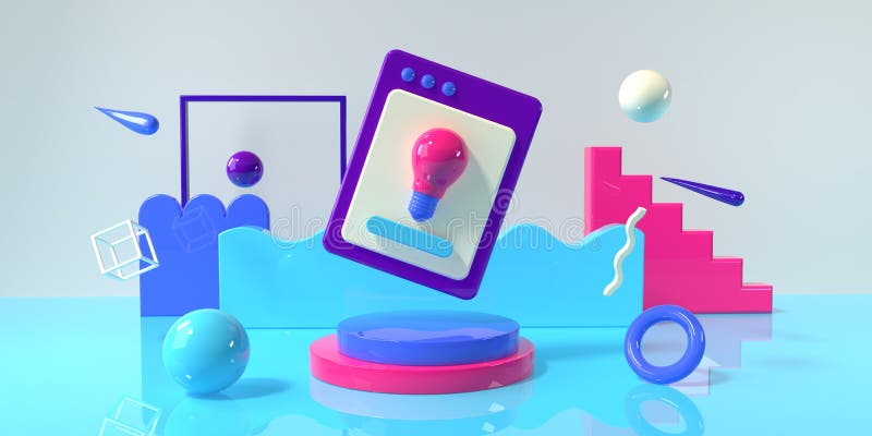 Lightbulb Screen and Geometric Shapes - 3D Stock Illustration ...