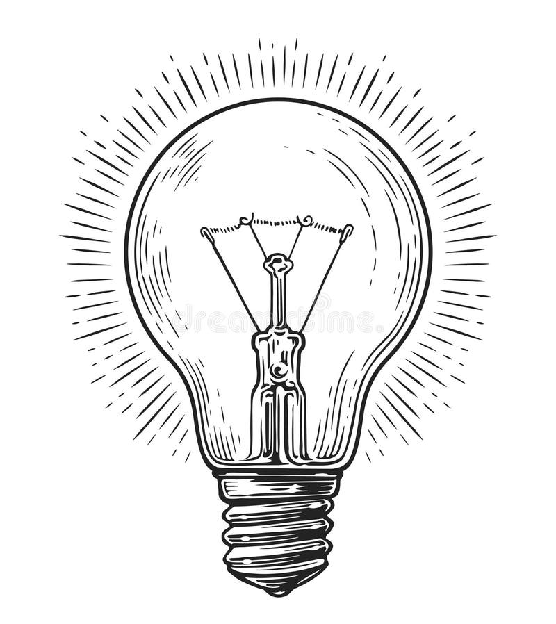 Light Bulb and Light Rays. Lightbulb Sketch Illustration. Lamp Idea ...