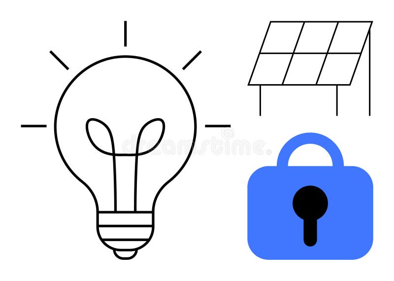 Lightbulb, Solar Panel, and Lock Illustrations Representing Innovation ...