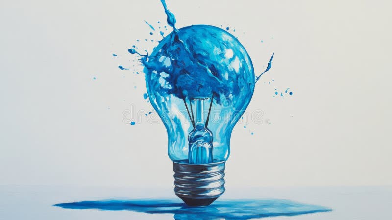 Lightbulb with Splashing Blue Paint, Symbolic Representation ...