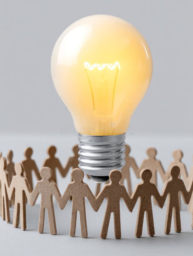 Lightbulb Surrounded by Paper People Symbolizing Teamwork and Ideas ...
