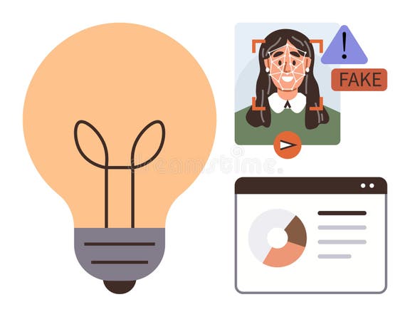 Facial Recognition and AI Analysis Concept with Fake Content Alert Next ...