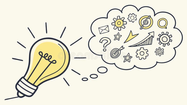Lightbulb Thought Cloud, Ideation and Mental Process, Vector Design ...