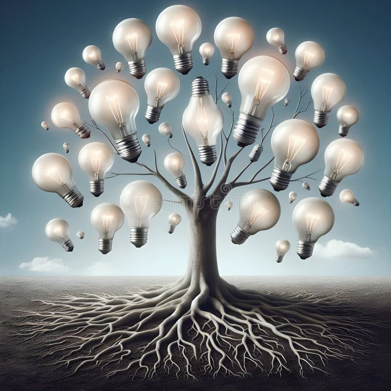 Lightbulb tree of ideas stock illustration. Illustration of concept ...