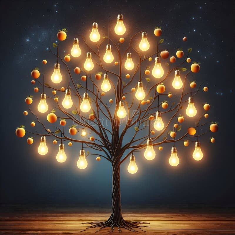 Lightbulb tree of ideas stock illustration. Illustration of bright ...