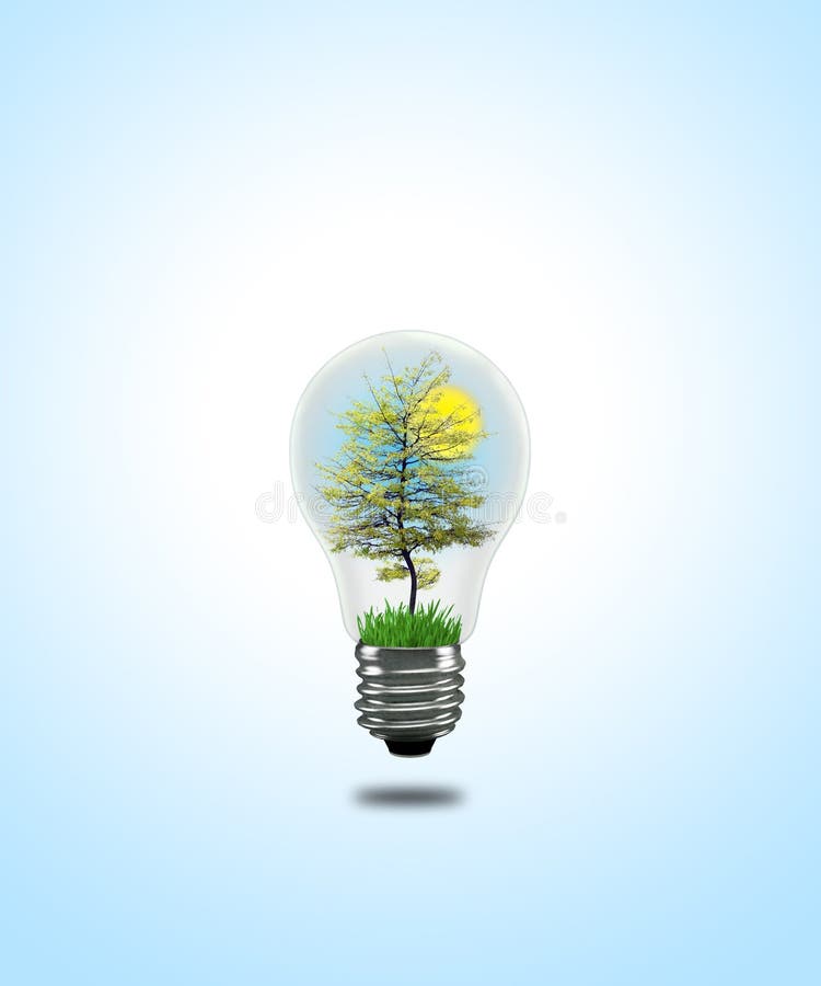 Lightbulb with tree stock illustration. Illustration of energy - 9287086