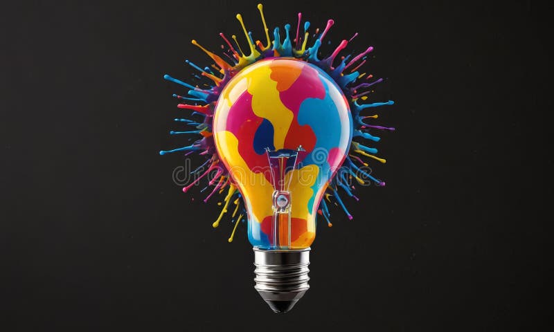 Lightbulb with Vibrant, Multicolored Paint Splatter Design is Centered ...