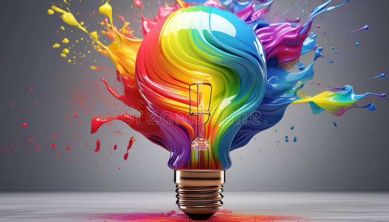 Lightbulb with Vibrant, Rainbow-colored Paint Splashes Stock ...