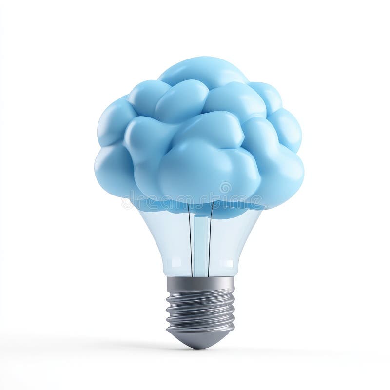 Lightbulb with a Light-blue Brain-shaped Cloud Inside Stock ...