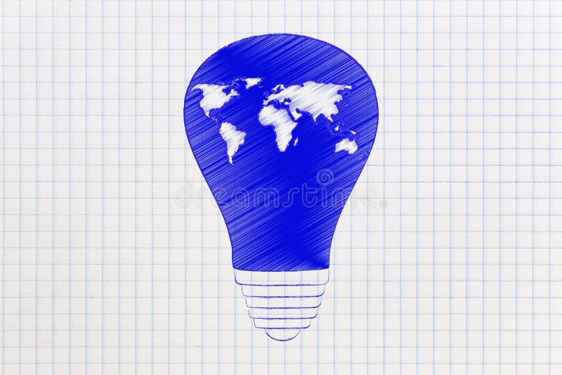 Lightbulb with World Map, Global Innovation Stock Illustration ...
